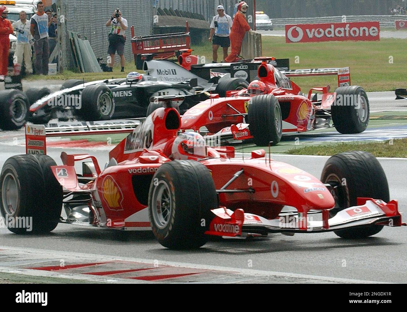 Brazil's Rubens Barrichello leads Germany's Michael Schumacher, both ...