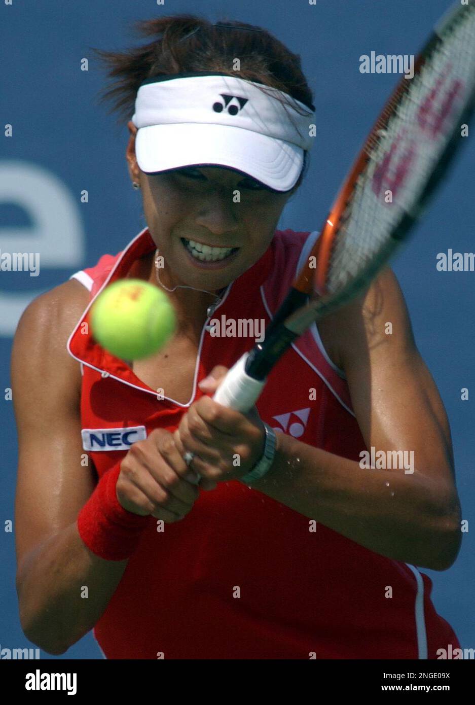 Shinobu Asagoe, of Japan, returns to Paola Suarez, of Argentina, at the ...