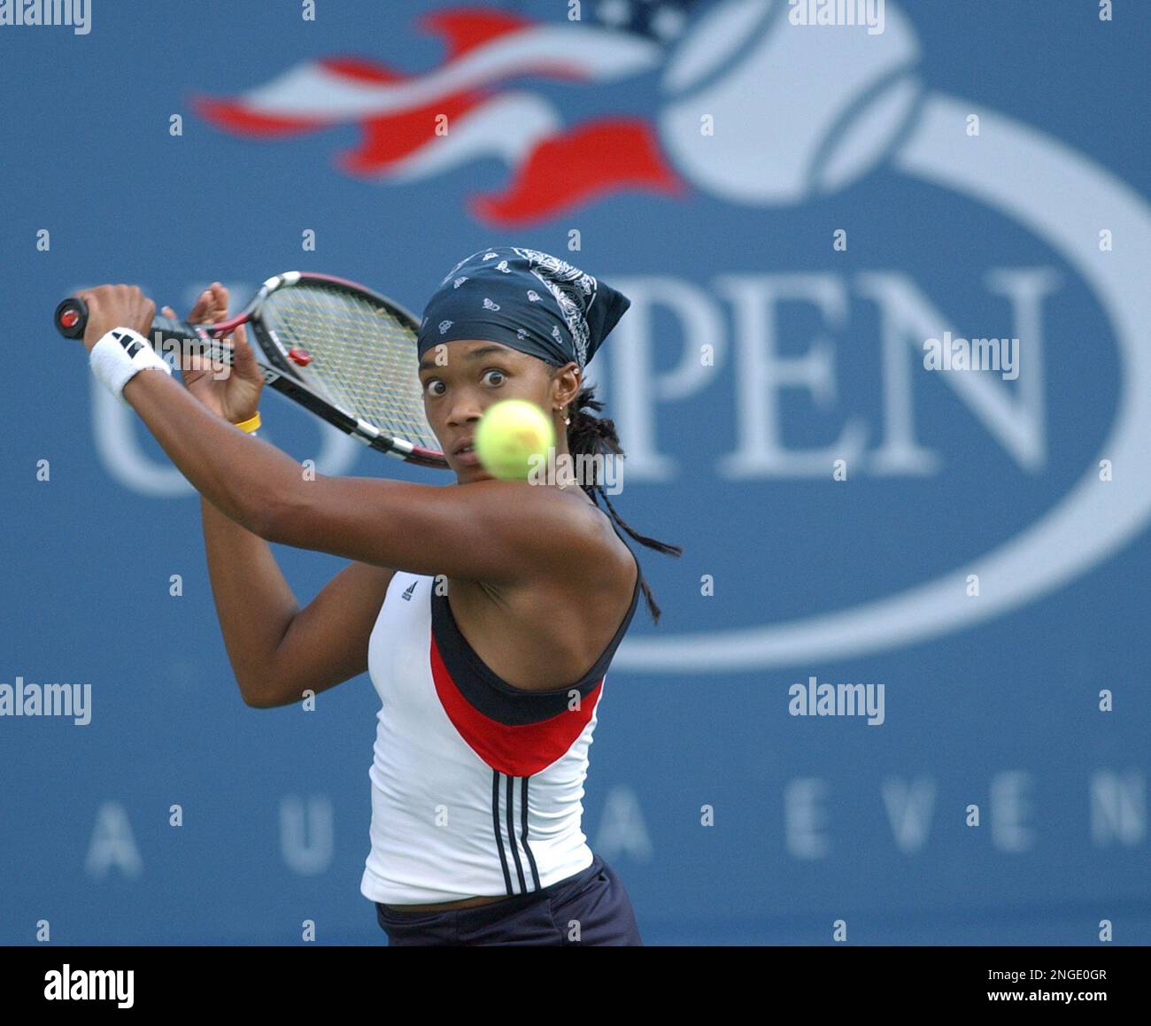 Angela Haynes, of the United States, hits a return against Francesca ...