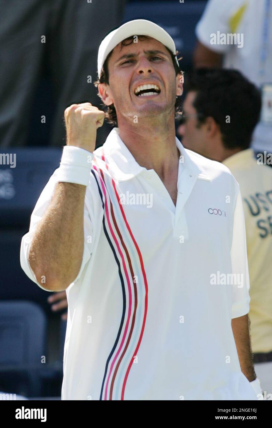 Vince Spadea, of the United States, reacts after defeating Luis Horna ...
