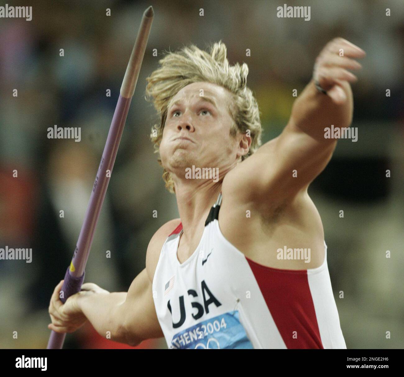 Breaux Greer of the US competes in the final of the men's javelin at ...