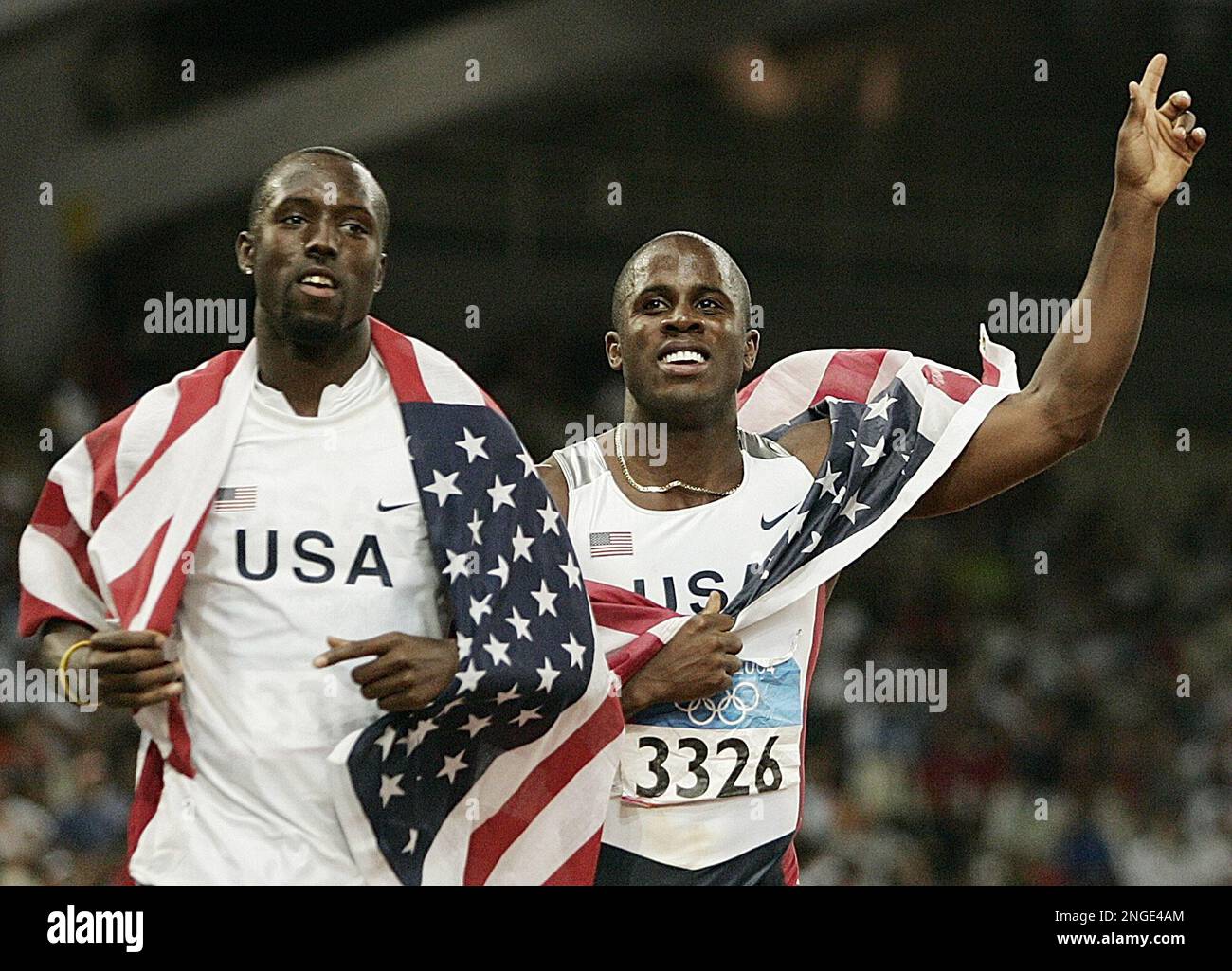Long jump gold medalist Dwight Phillips, right, and silver medalist ...