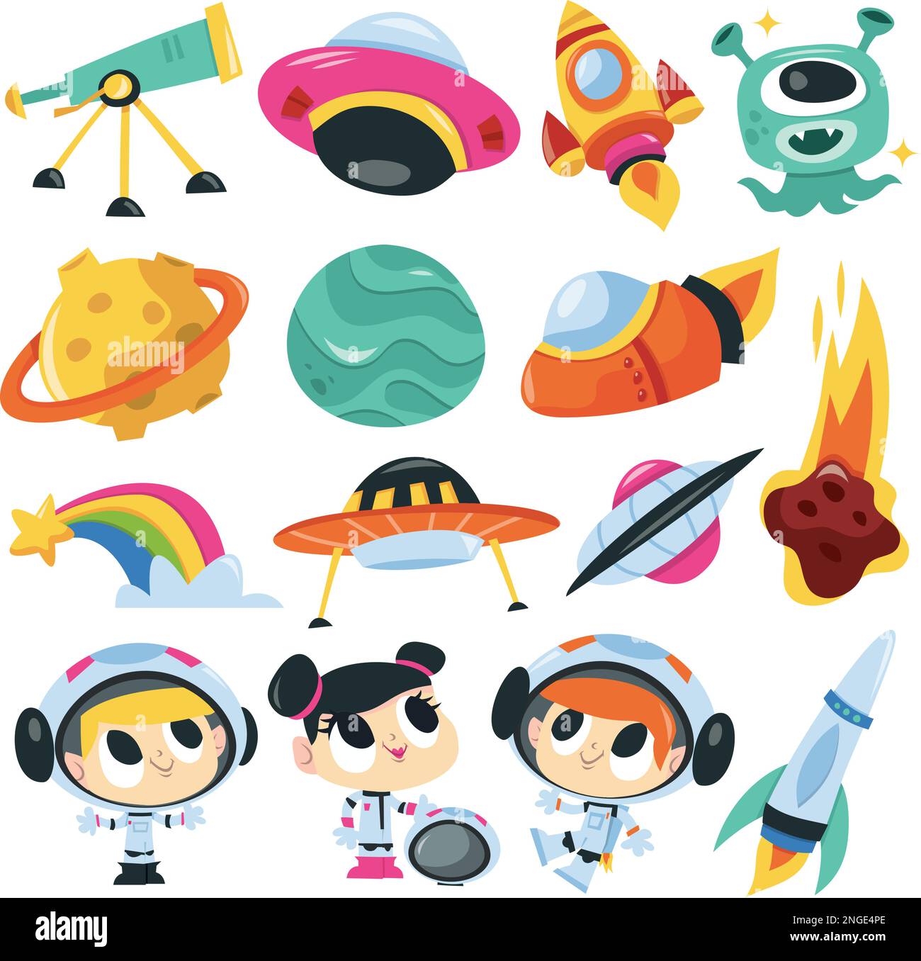 A cartoon vector illustration of super cute space adventure set Stock ...