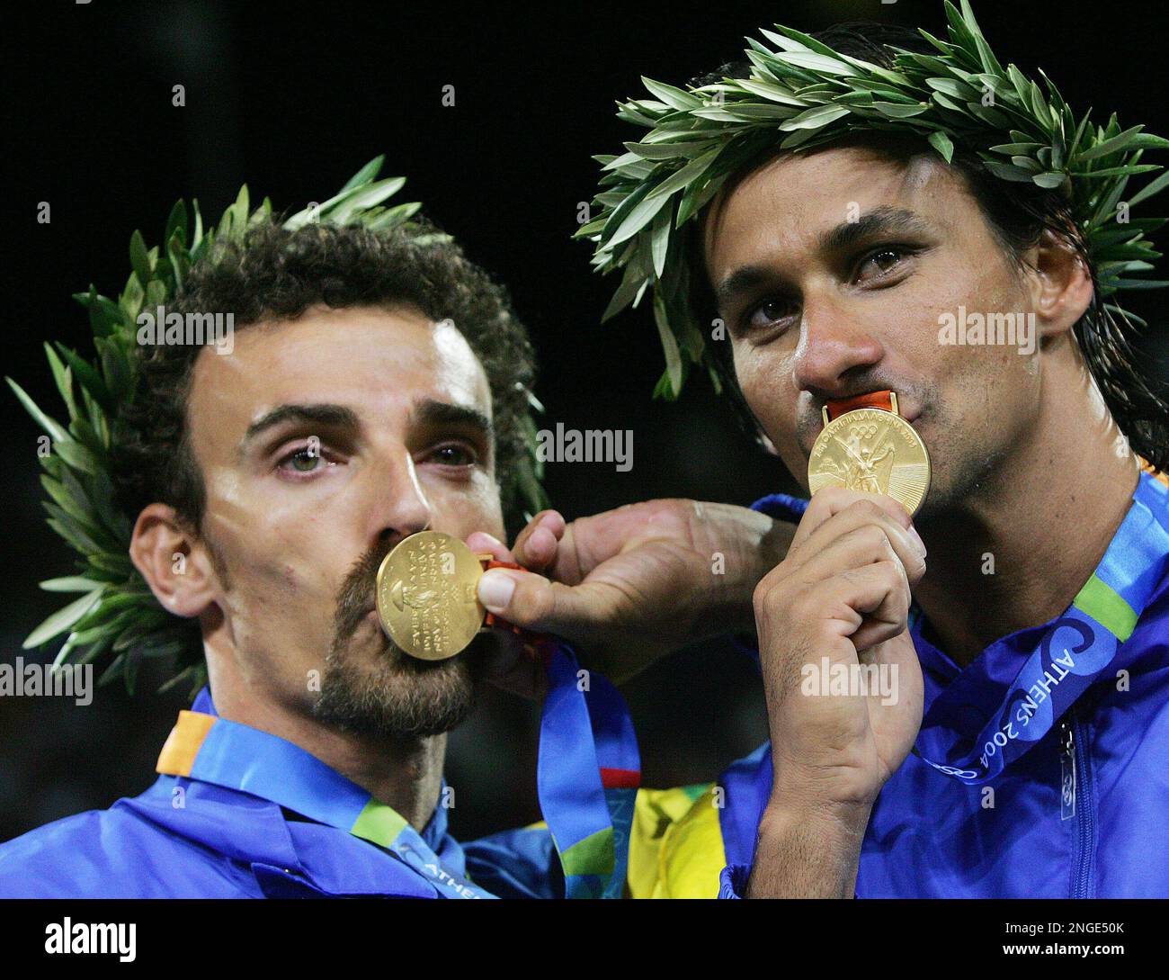 Brazil's Emanuel Rego, left, and his teammate Ricardo Santos pose with ...