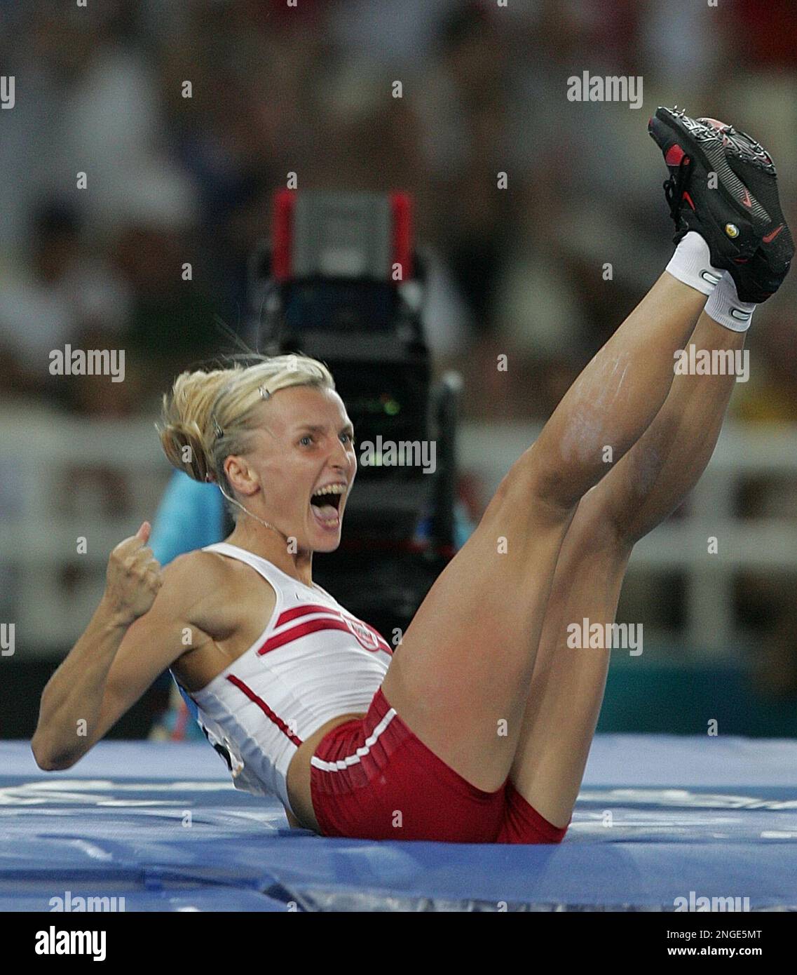 Poland's Anna Rogowska reacts on her way to winning the bronze medal in ...