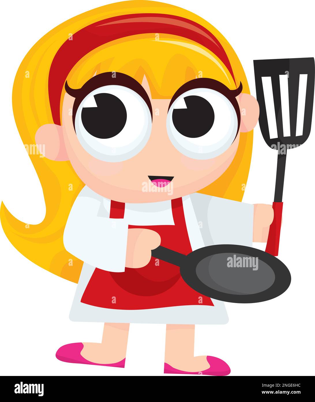 A cartoon vector illustration of cute girl ready for cooking Stock ...