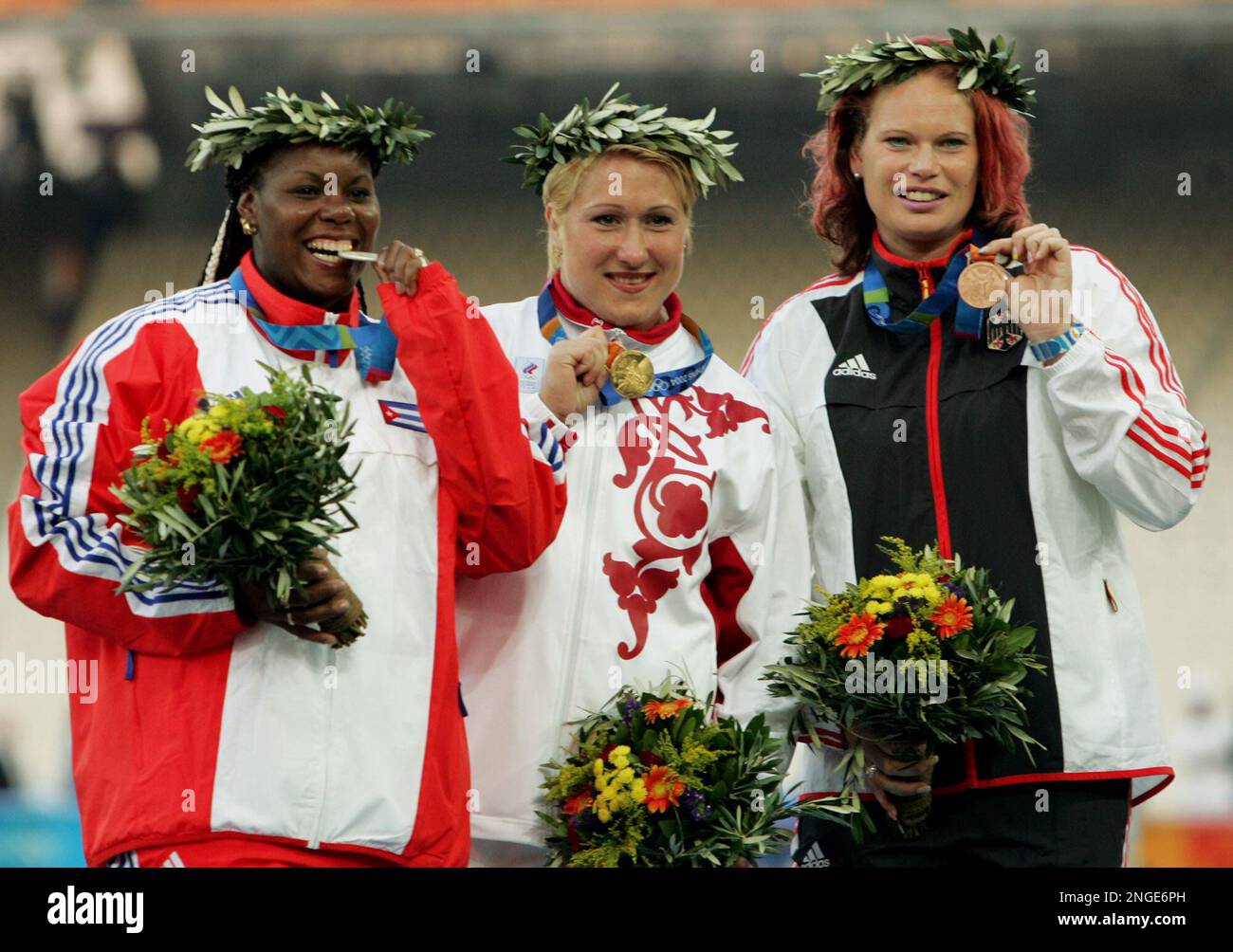 Shot put medalists from left are: Then silver medalist Cuba's Yumileidi ...