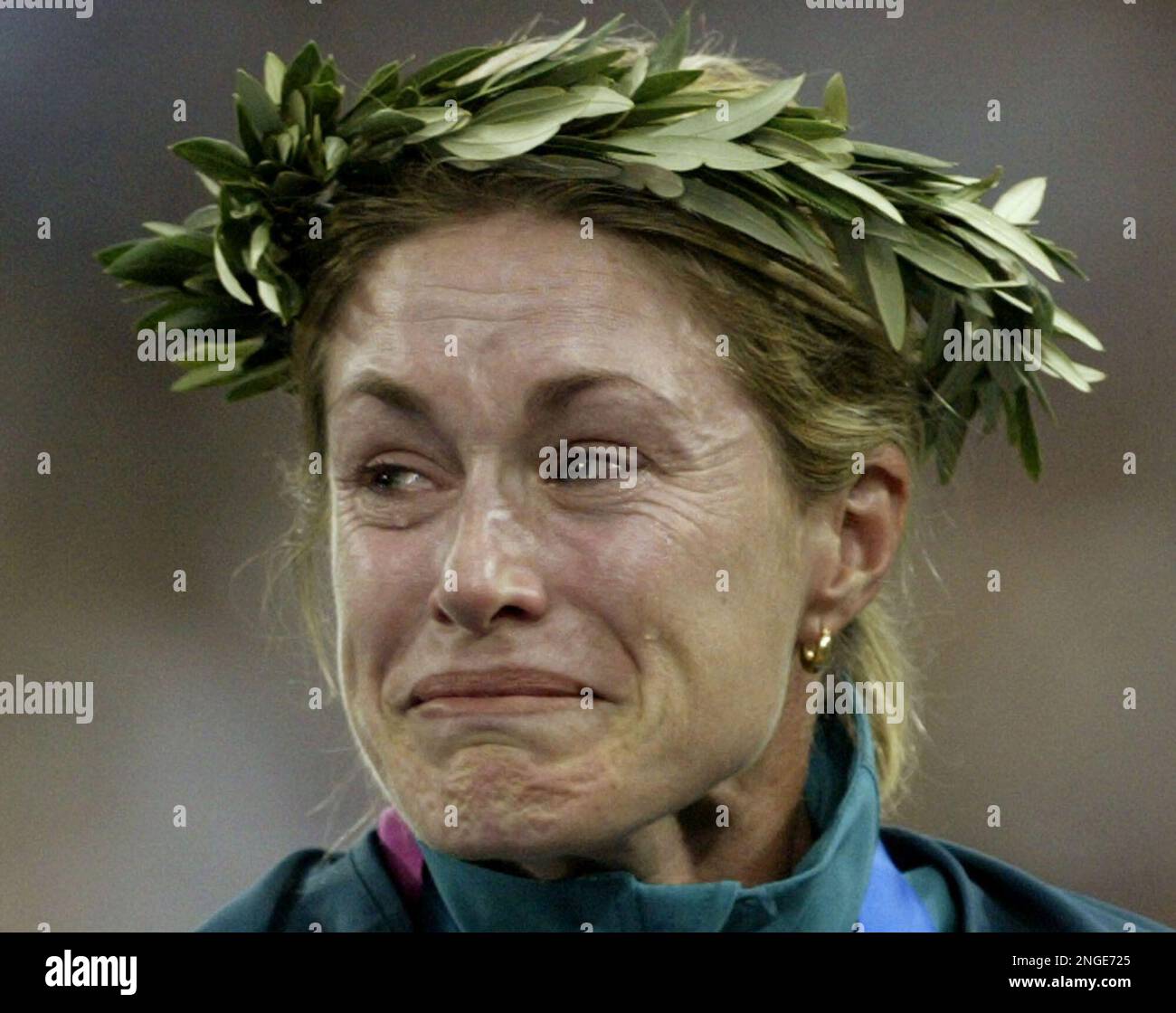 Australia's Jane Saville weeps after receiving her bronze medal for the ...