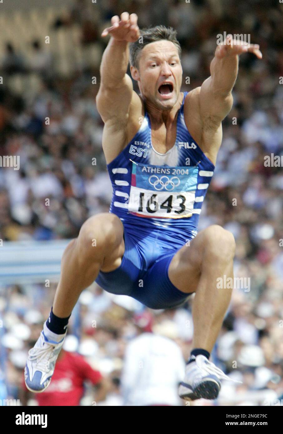Estonia's Erki Nool as he competes in the decathlon long jump at the ...