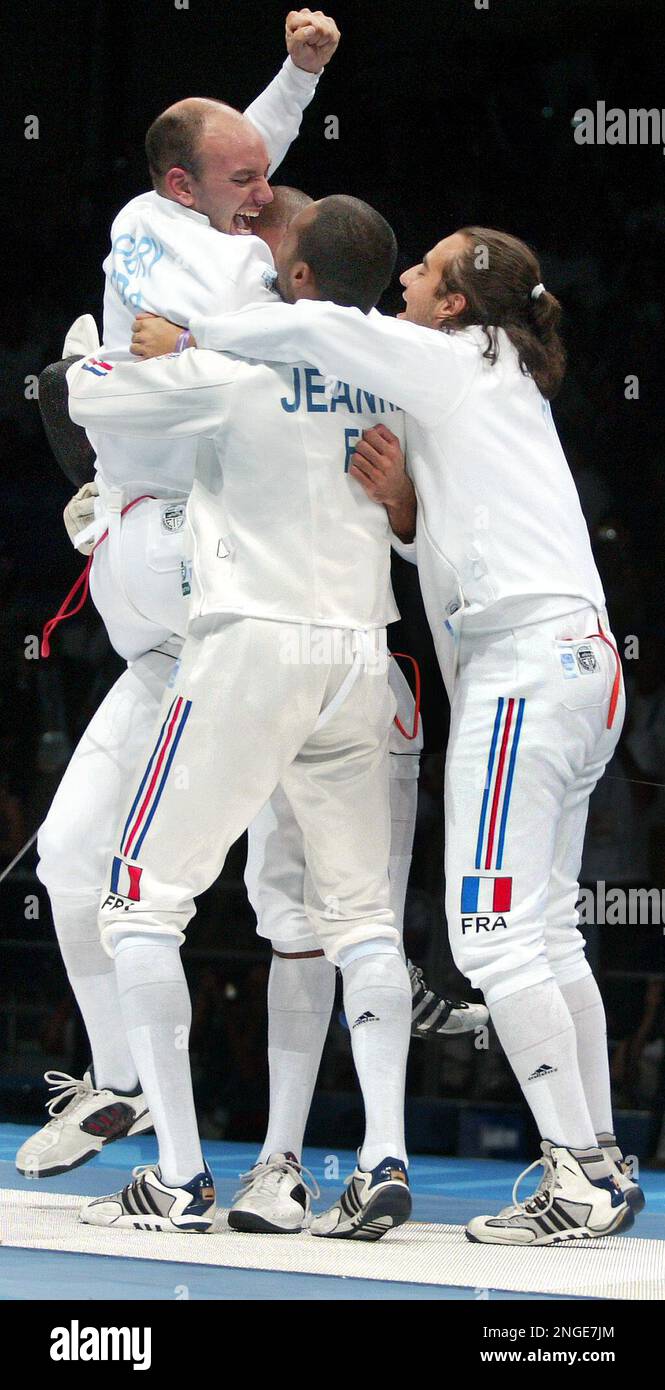 France's fencer Hugues Obry, Fabrice Jeannet, Jerome Jeannet and Eric ...
