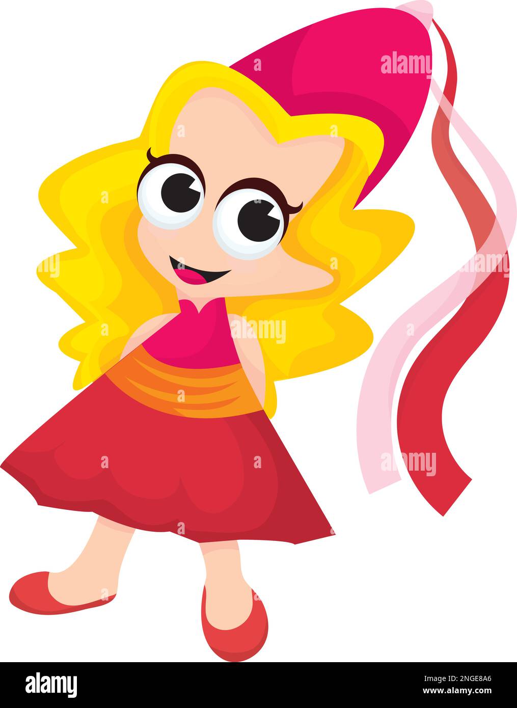Cute little princess with cone hat cartoon stock vector illustration ...
