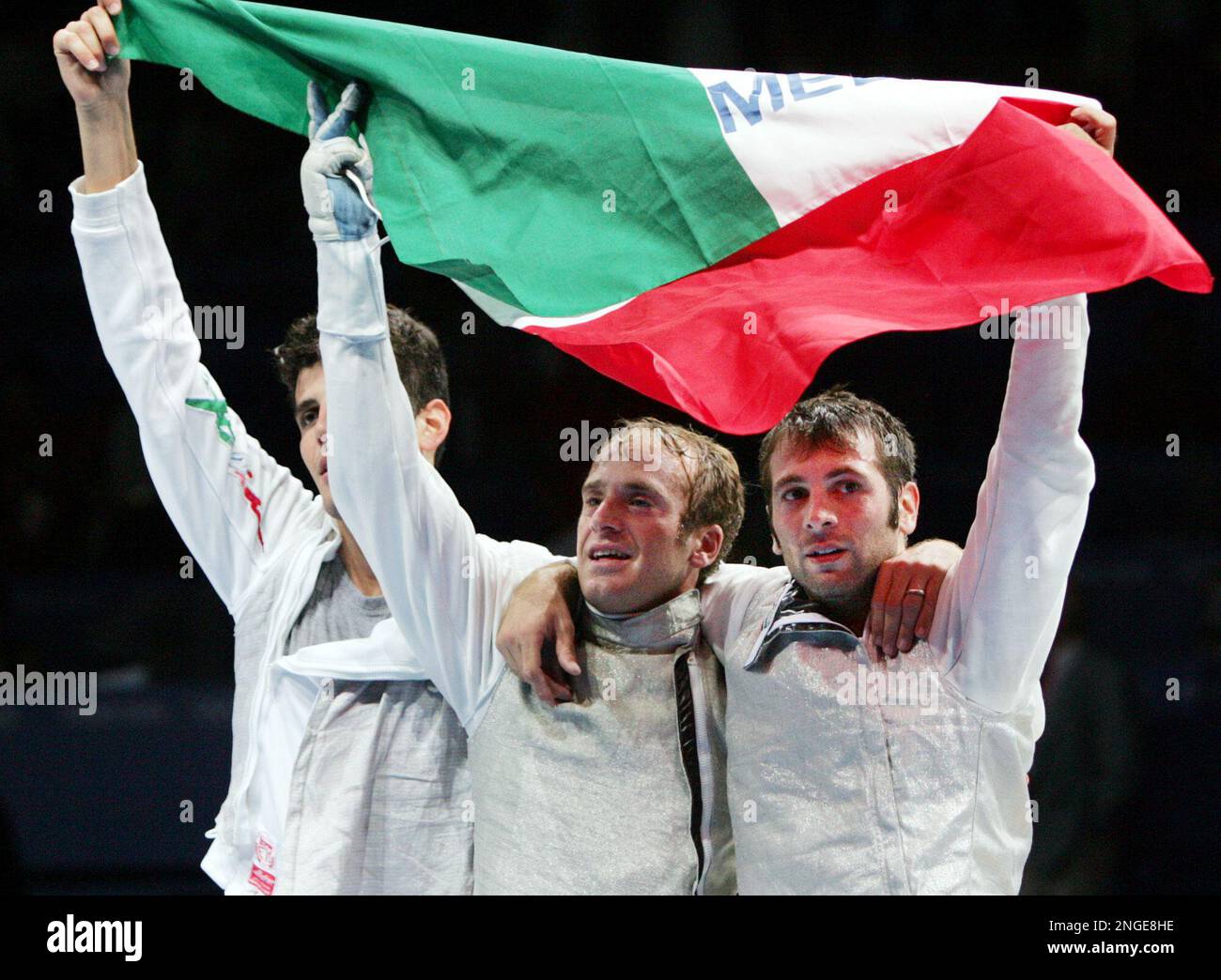From left, Italy's fencers Andrea Cassara, Salvatore Sanzo and Simone ...