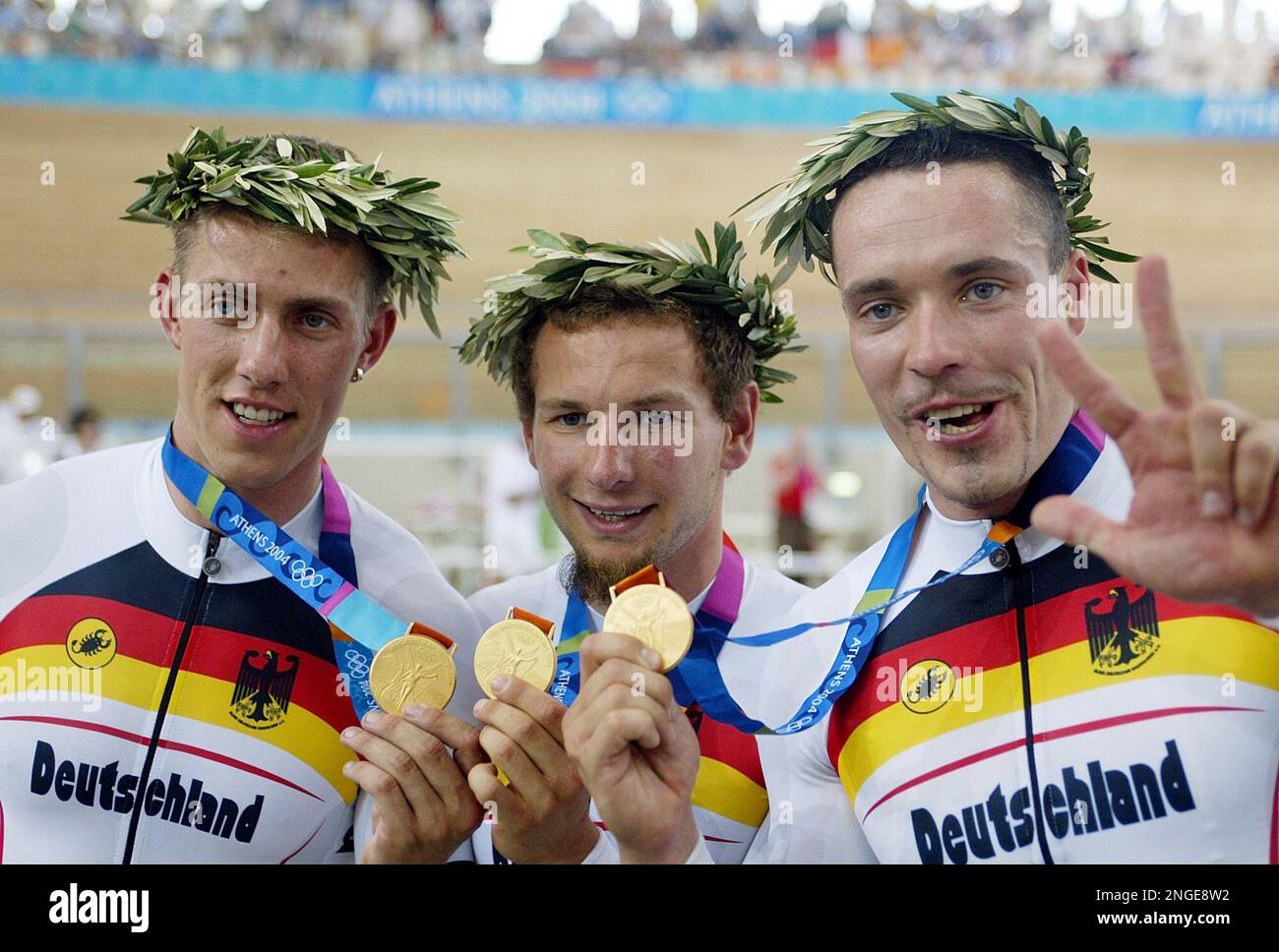 The German team, from left, Stefan Nimke, Rene Wolf and Jens Fiedler ...