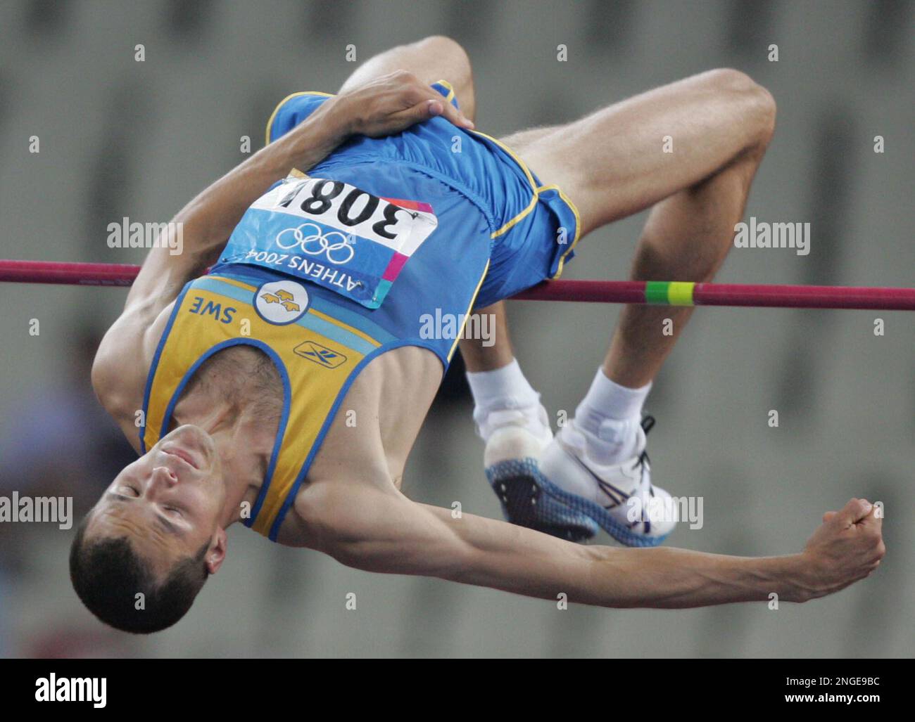Sweden's Staffan Strand competes in the high jump of the 2004 Olympic ...