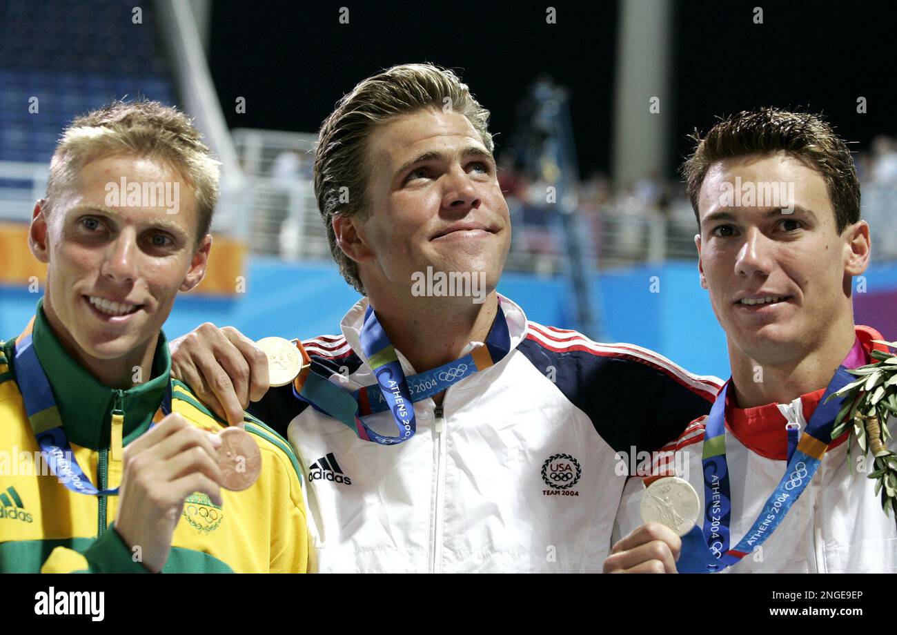 50-meter freestyle medalists from left; Bronze medalist Roland Mark ...