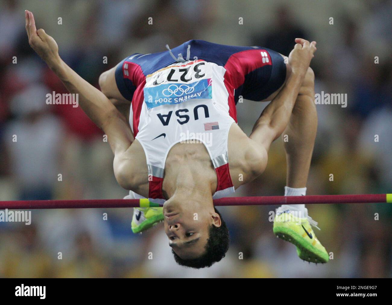 Tora Harris of the US competes in the high jump of the 2004 Olympic ...