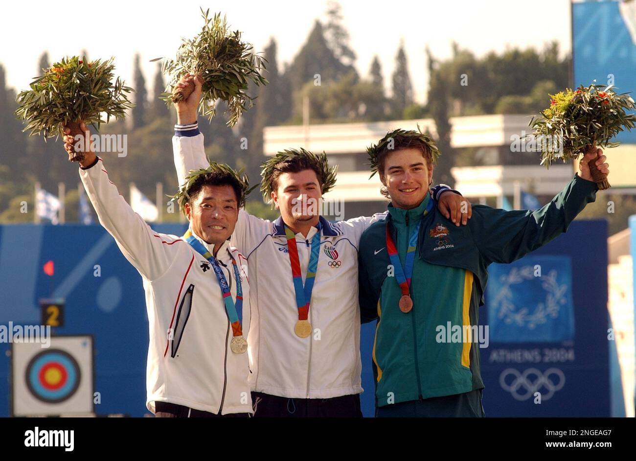 Gold medalist Marco Galiazzo of Italy, center, silver medalist Hiroshi ...