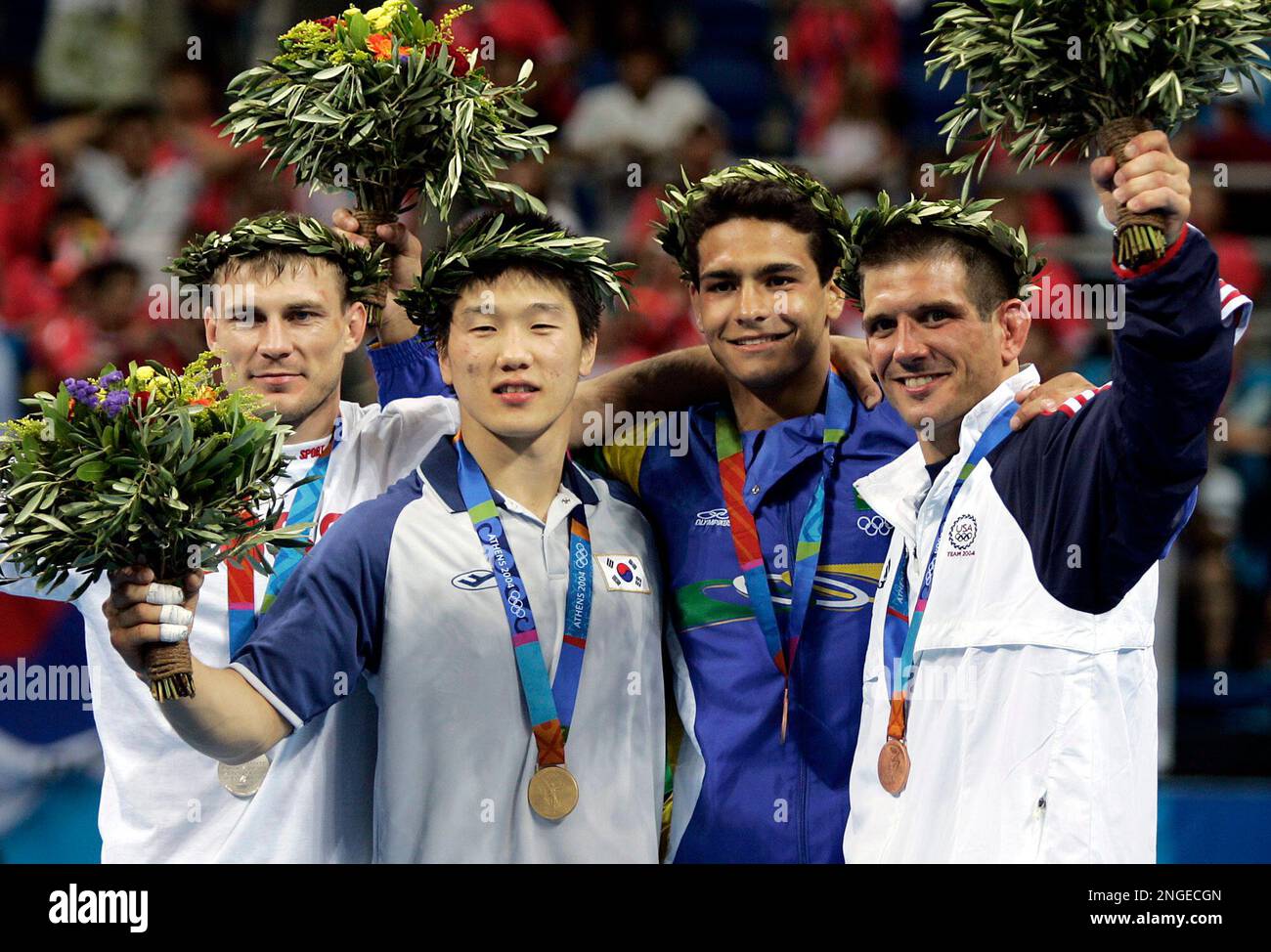 Silver medal winner Vitaliy Makarov of Russia, left, gold medal winner ...