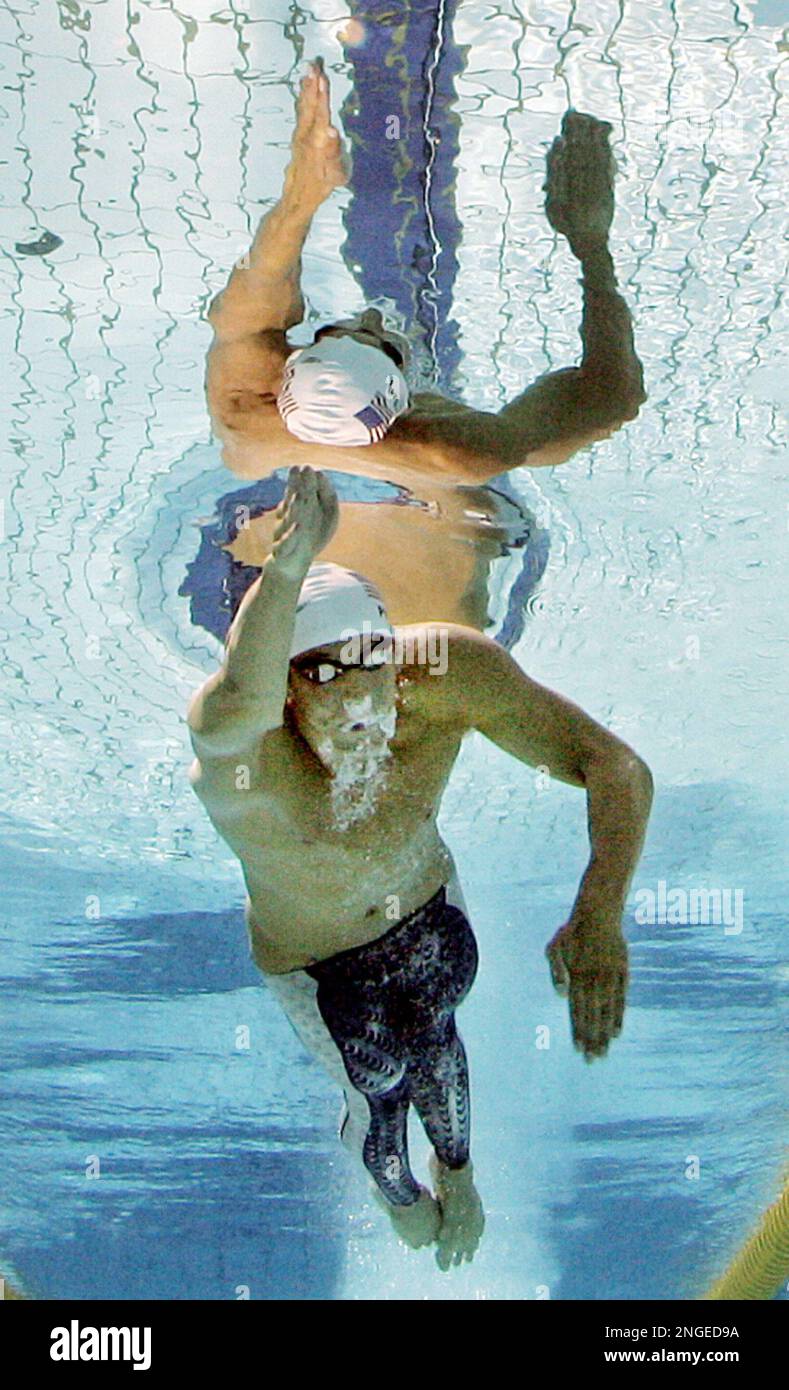 Michael Phelps swims in a qualifying heat of the 200m freestyle at the ...