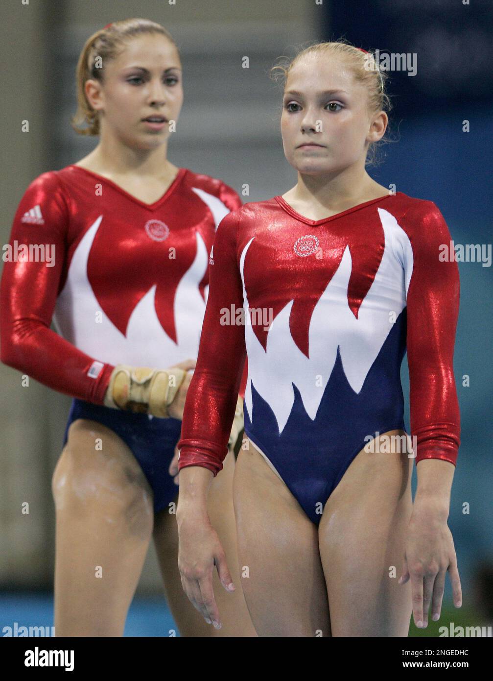 Teammates Courtney Kupets, left, and Courtney McCool stand together ...