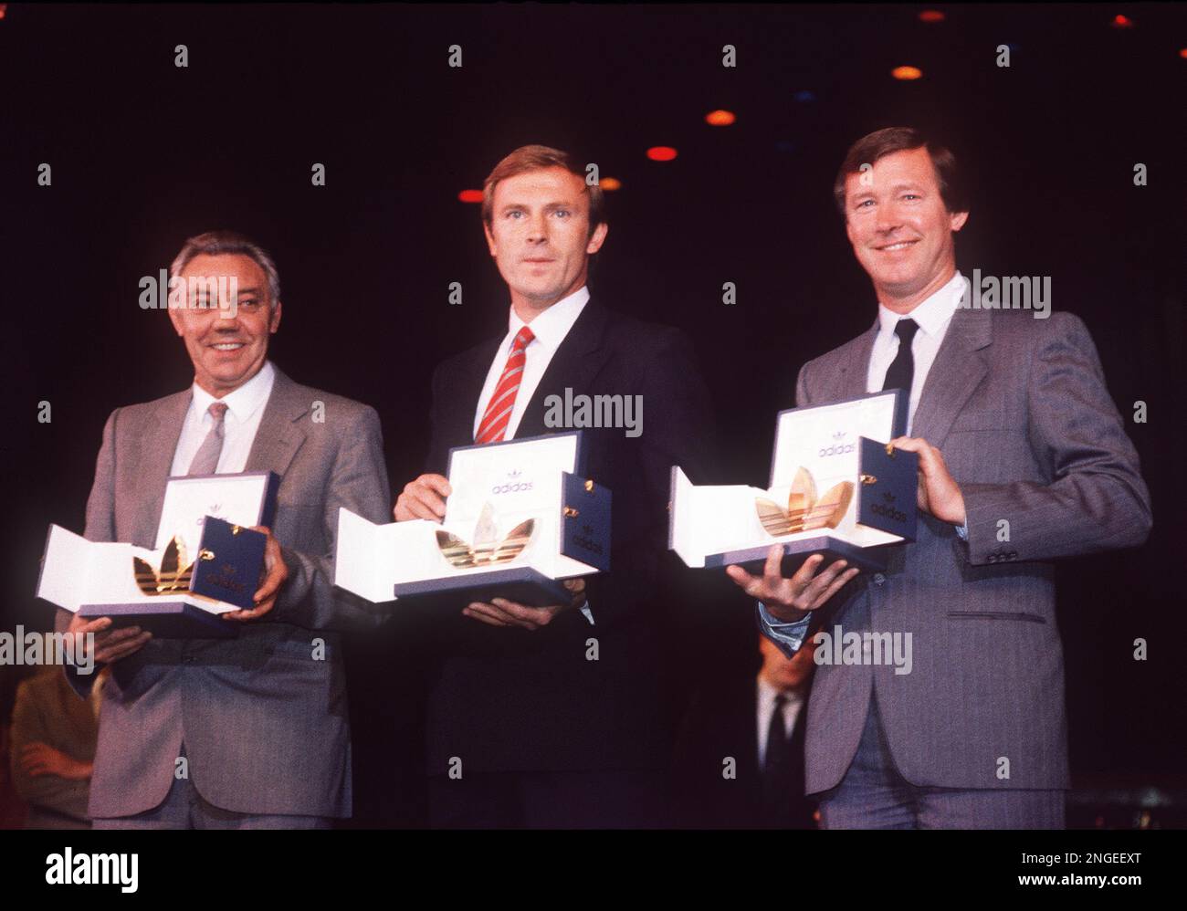 Liverpool coach Joe Fagan, left, holds his gold Manager of the Year ...