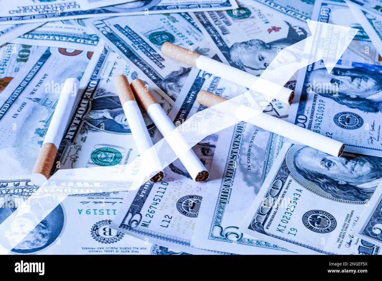 Concept of smoking cost. Cigaretes on a dollars background Stock Photo ...