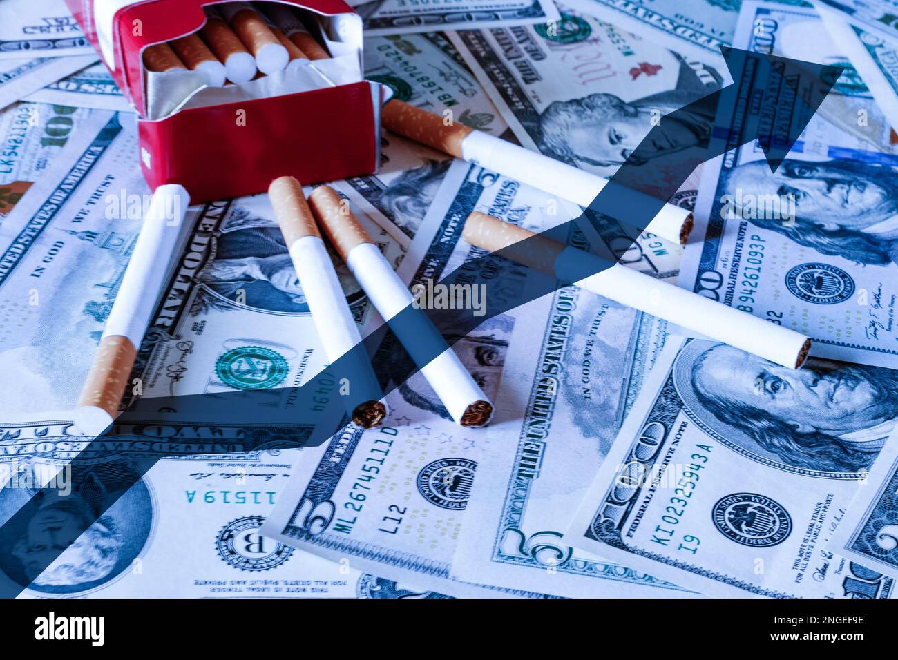 Concept of smoking cost. Cigaretes on a dollars background Stock Photo ...
