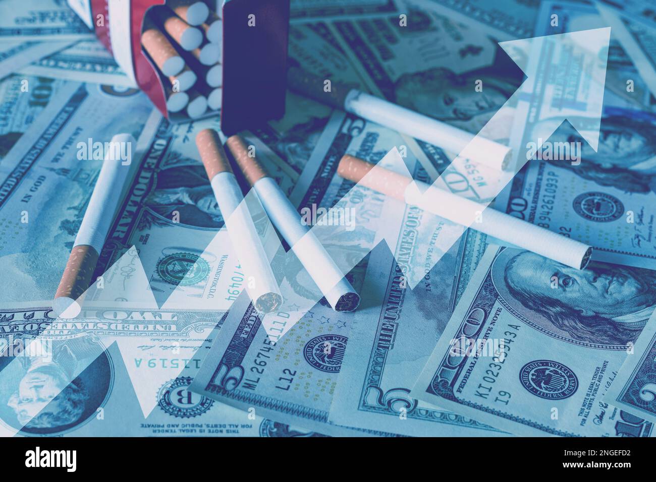 Concept of smoking cost. Cigaretes on a dollars background Stock Photo ...