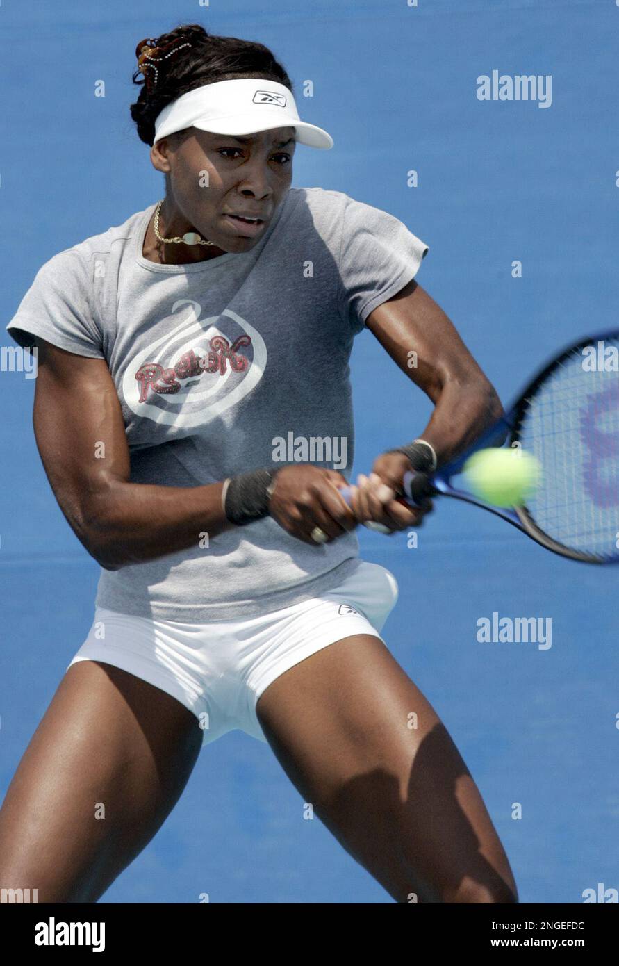 U.S. Olympic tennis team member Venus Williams hits the ball whilst ...