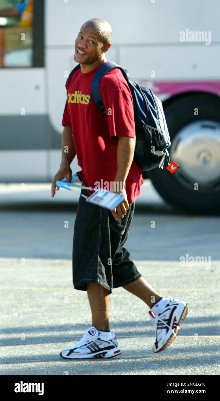 One hundred meter sprinter Maurice Greene of the USA arrives at the ...
