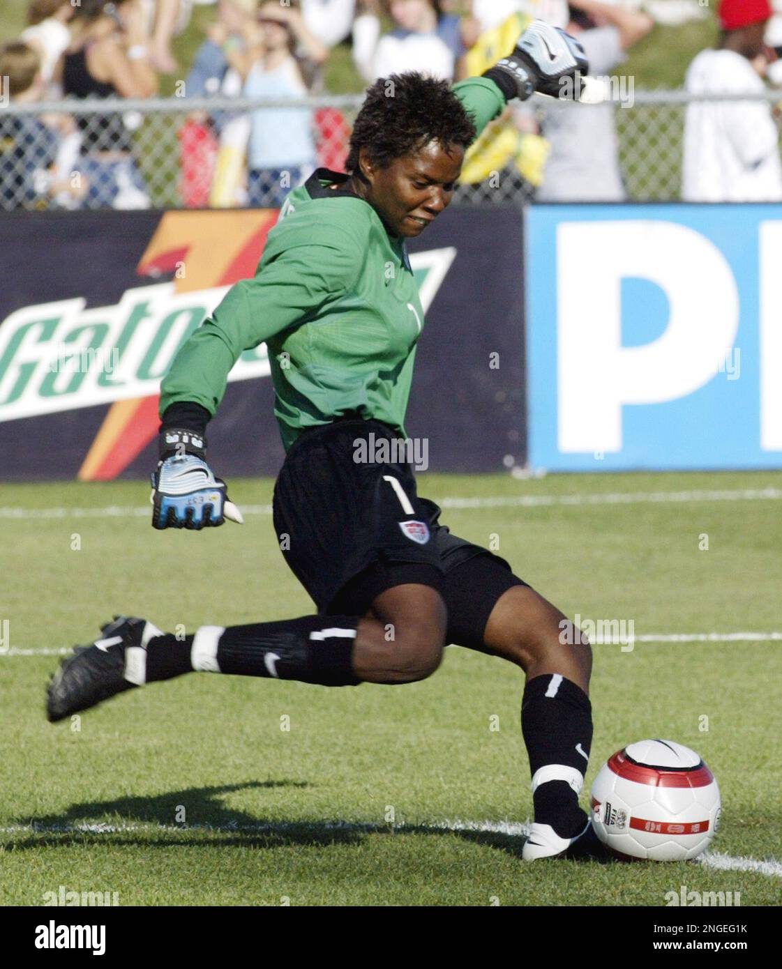 ** FILE ** USA women's soccer player Bianna Scurry makes a goal kick ...