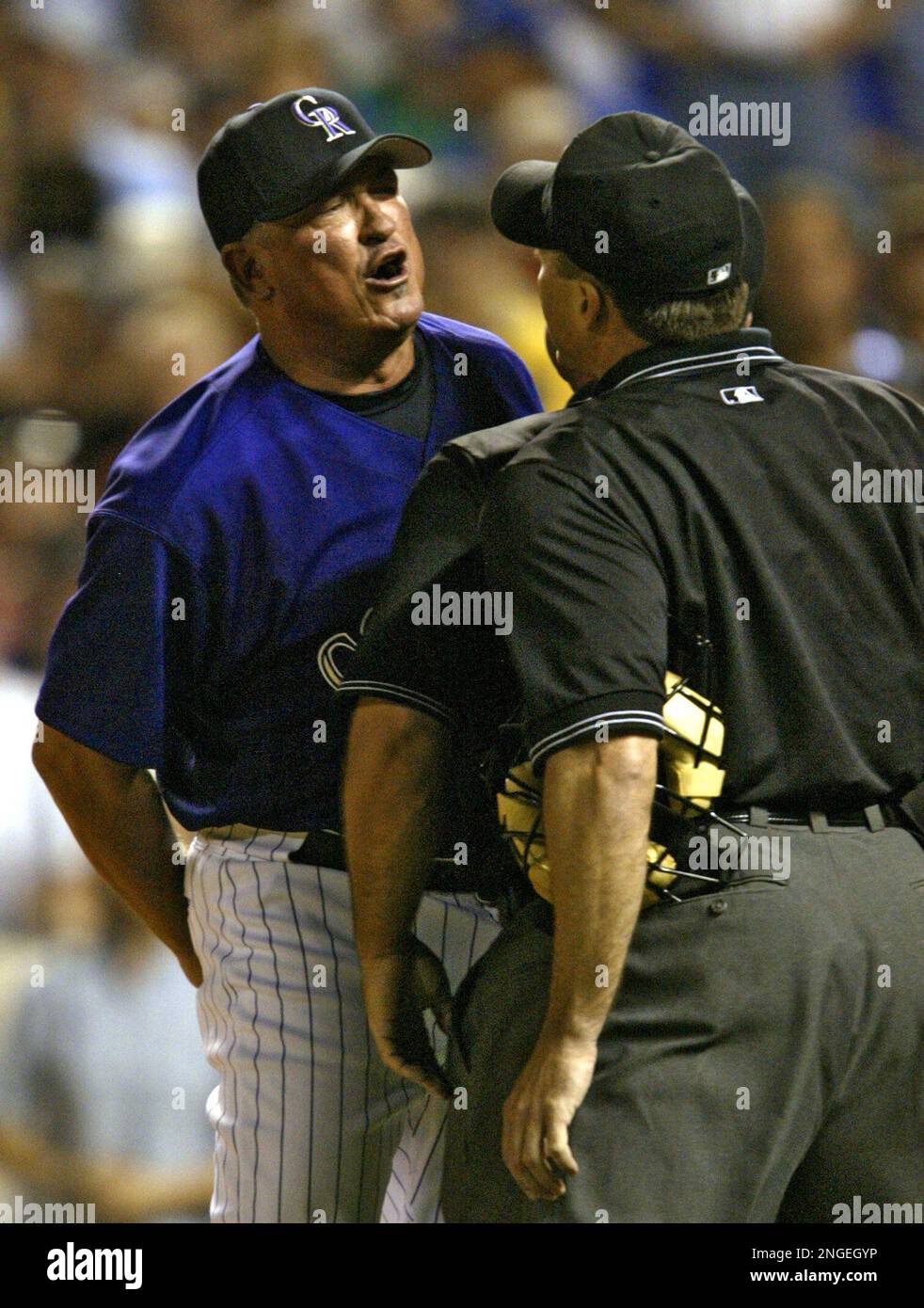 Colorado Rockies manager Clint Hurdle argues with home plate umpire Dan ...