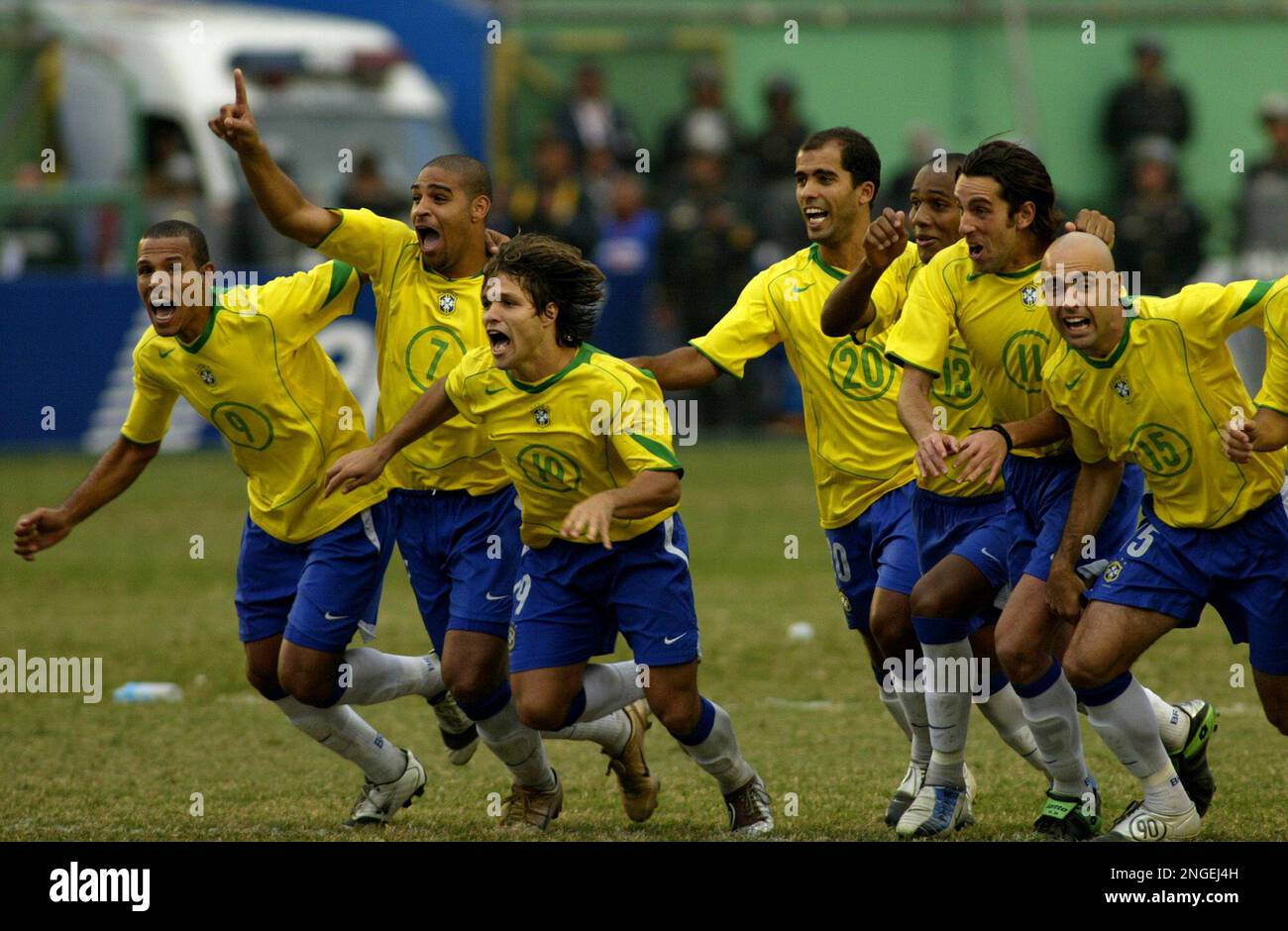 Brazilian players begin celebrating after defeating Argentina in a ...