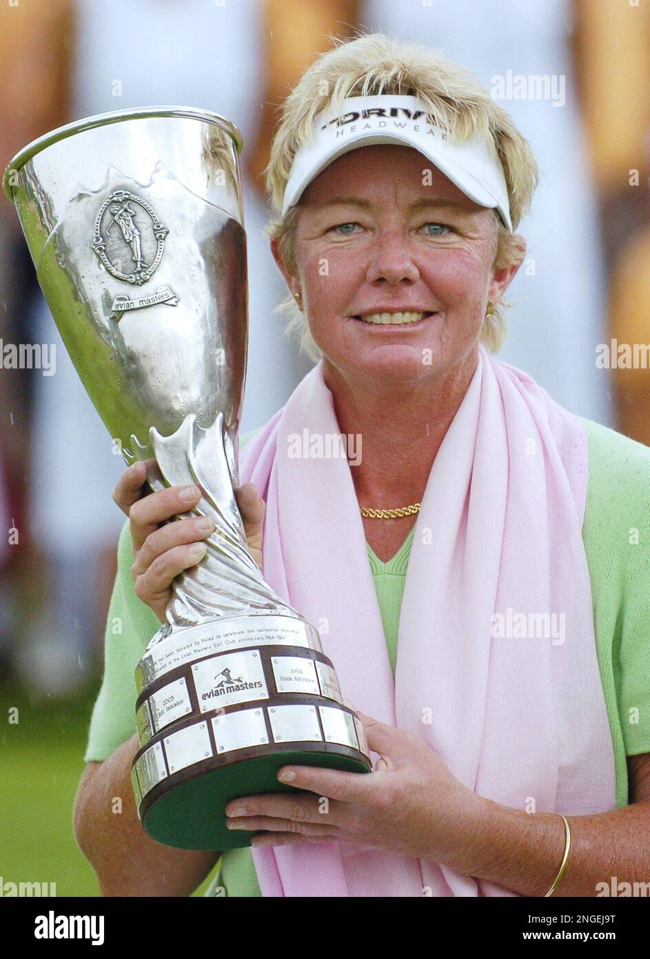 Wendy Doolan of Australia poses with her trophy after she won the Evian ...