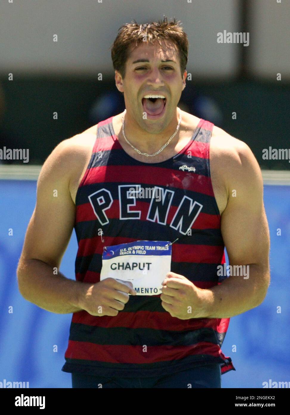 Brian Chaput yells after finishing second in the javelin throw during ...
