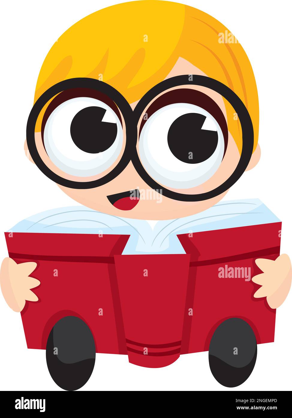 A cartoon vector illustration of a cute little boy reading a book Stock ...