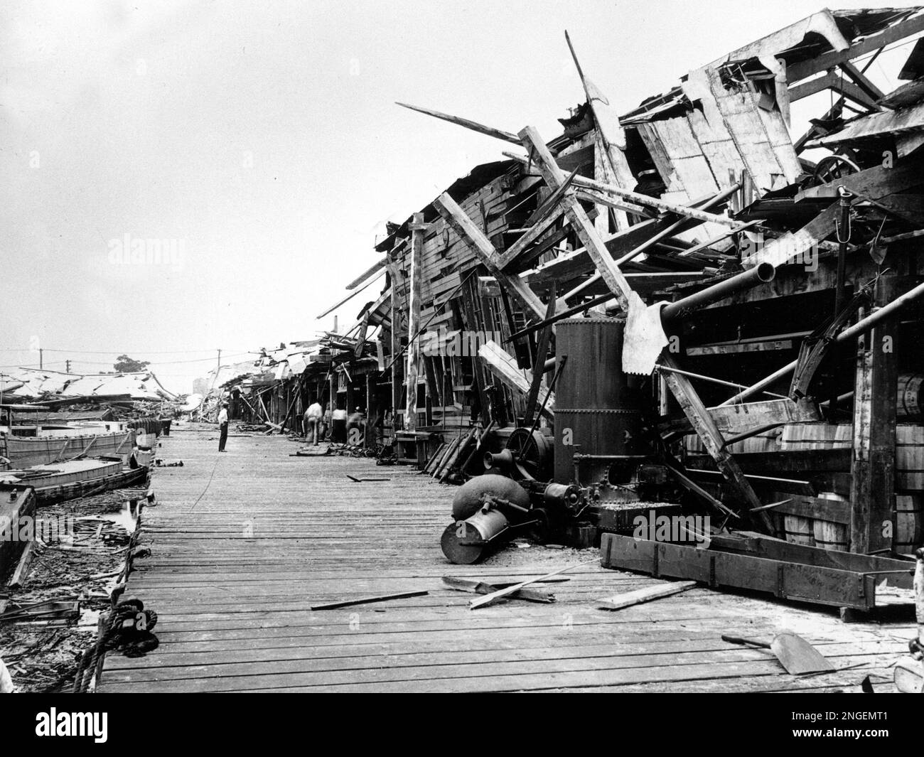 This view shows the ruins on the pier following the explosion of a ...