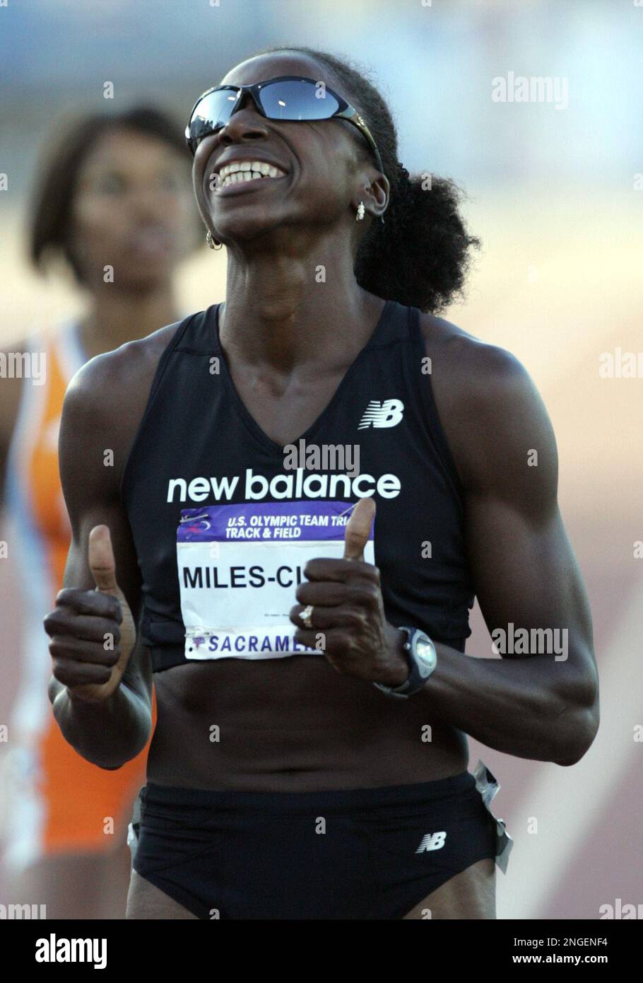 Jearl Miles-Clark celebrates after finishing first in the women's 800 ...