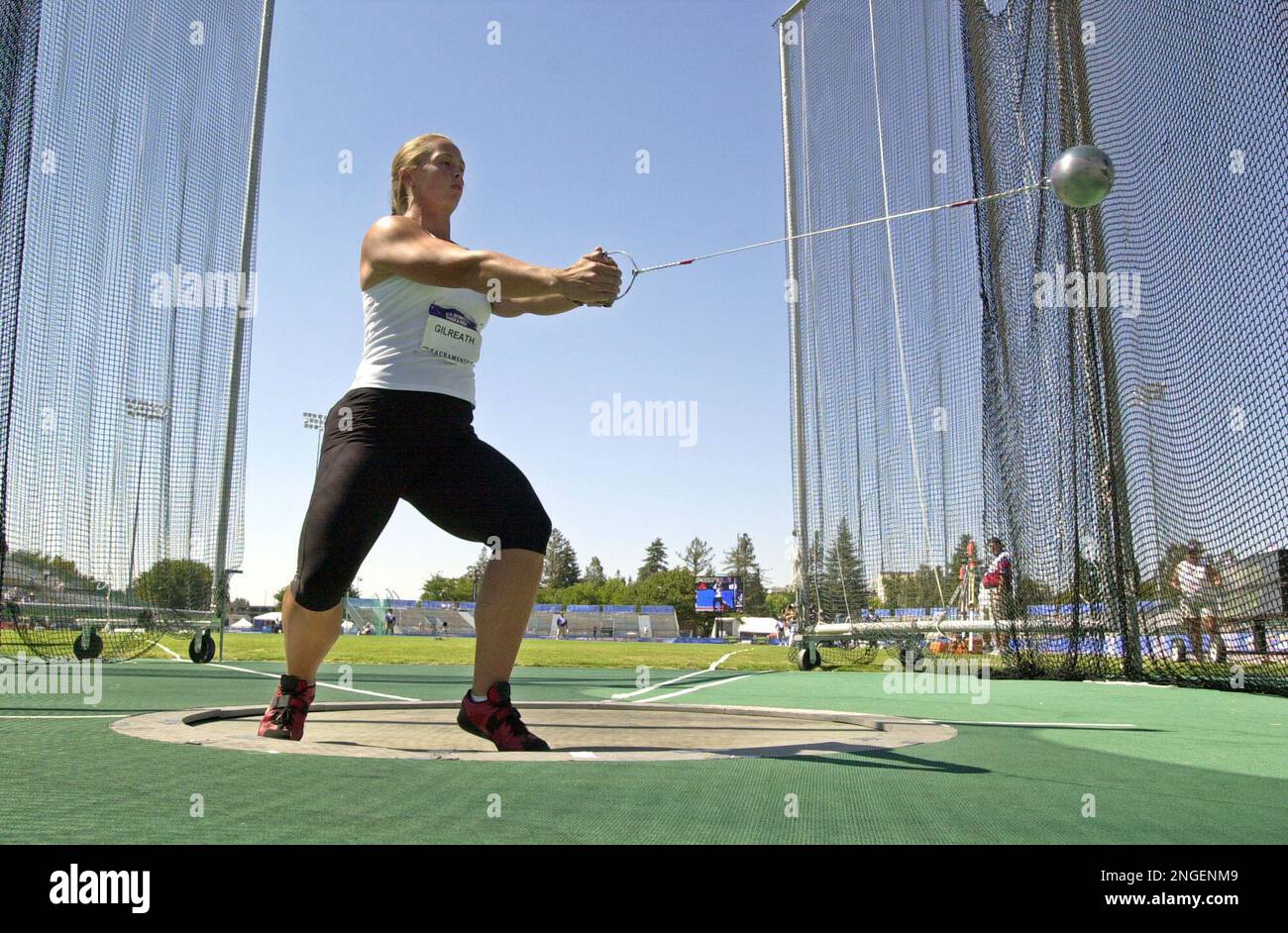 Erin Gilreath competes in the women's hammer throw qualifying round ...