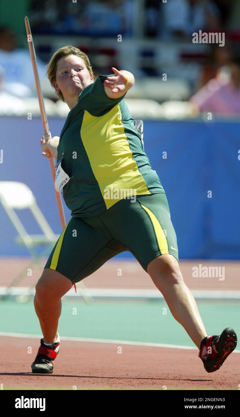 Sarah Malone throws the javelin in the final during the Olympic Track ...