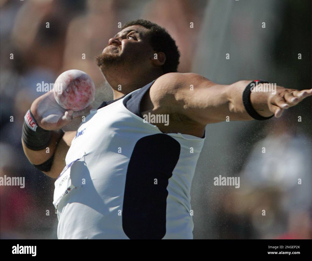 Reese Hoffa competes in the shot put final during the Olympic Track and ...