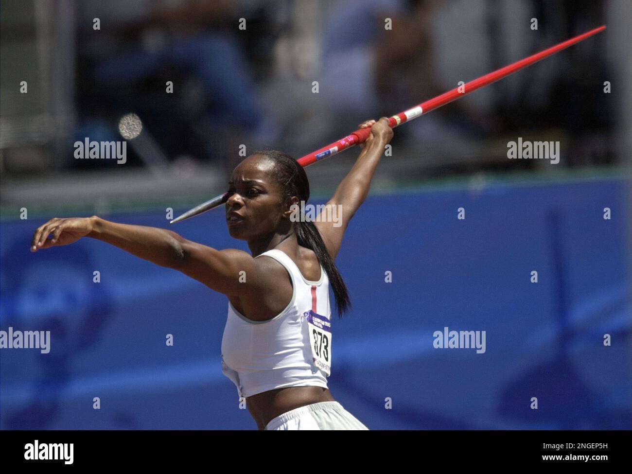 Michelle Perry competes in the javelin in the women's heptathlon during ...