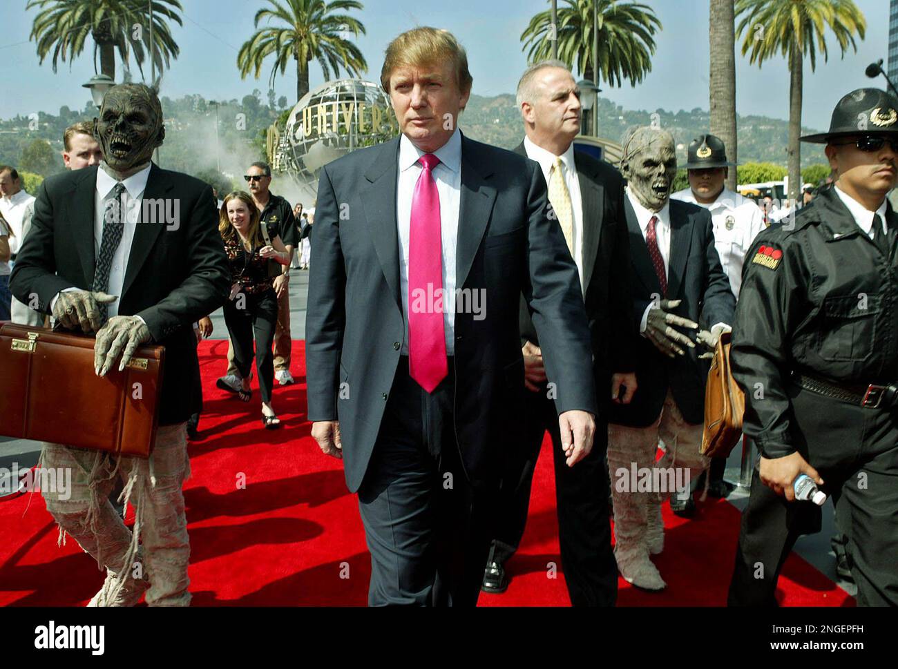 Donald Trump, center, arrives at Universal Studios Hollywood and is ...