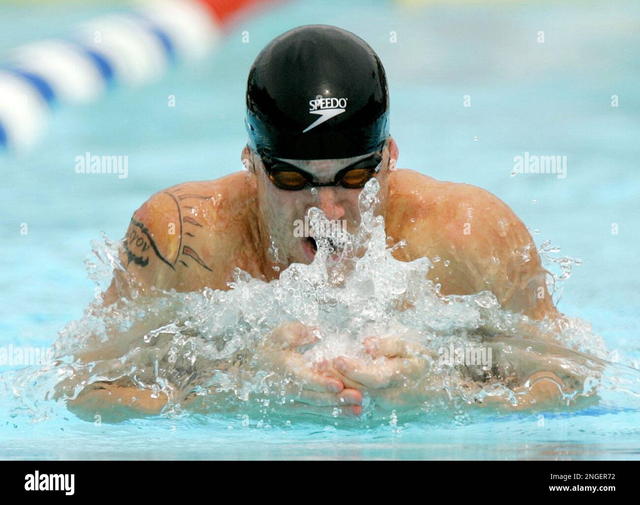 Ed Moses records a time 1:02.27 in the 100-meter breaststroke at the U ...