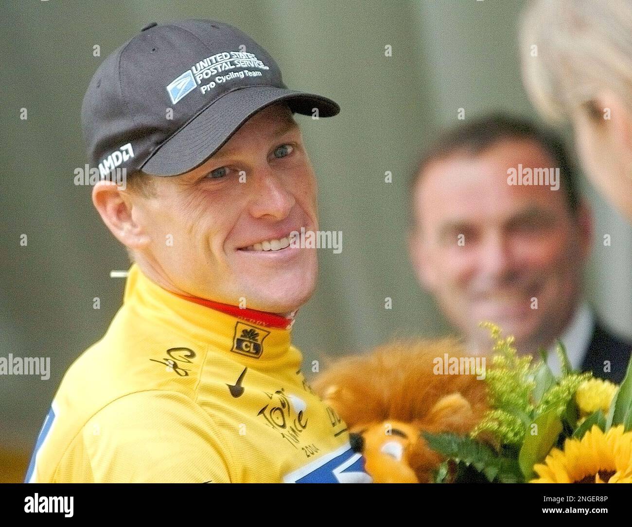 New overall leader Lance Armstrong, of Austin, Texas, wearing the ...