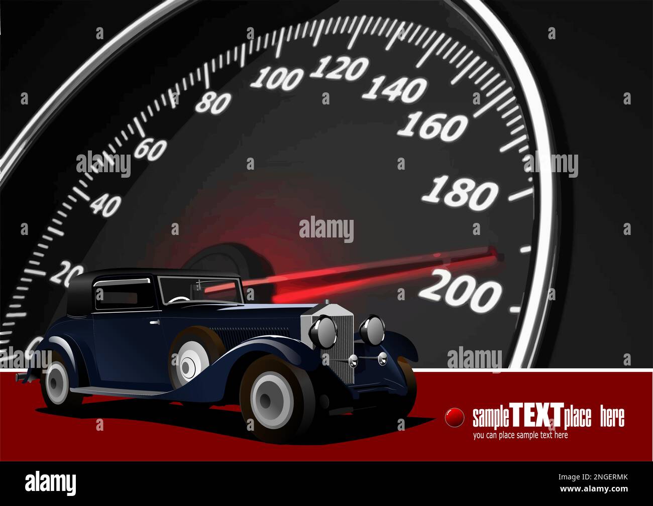Vector 3d illustration of a speedometer and rarity car image. Odometer ...