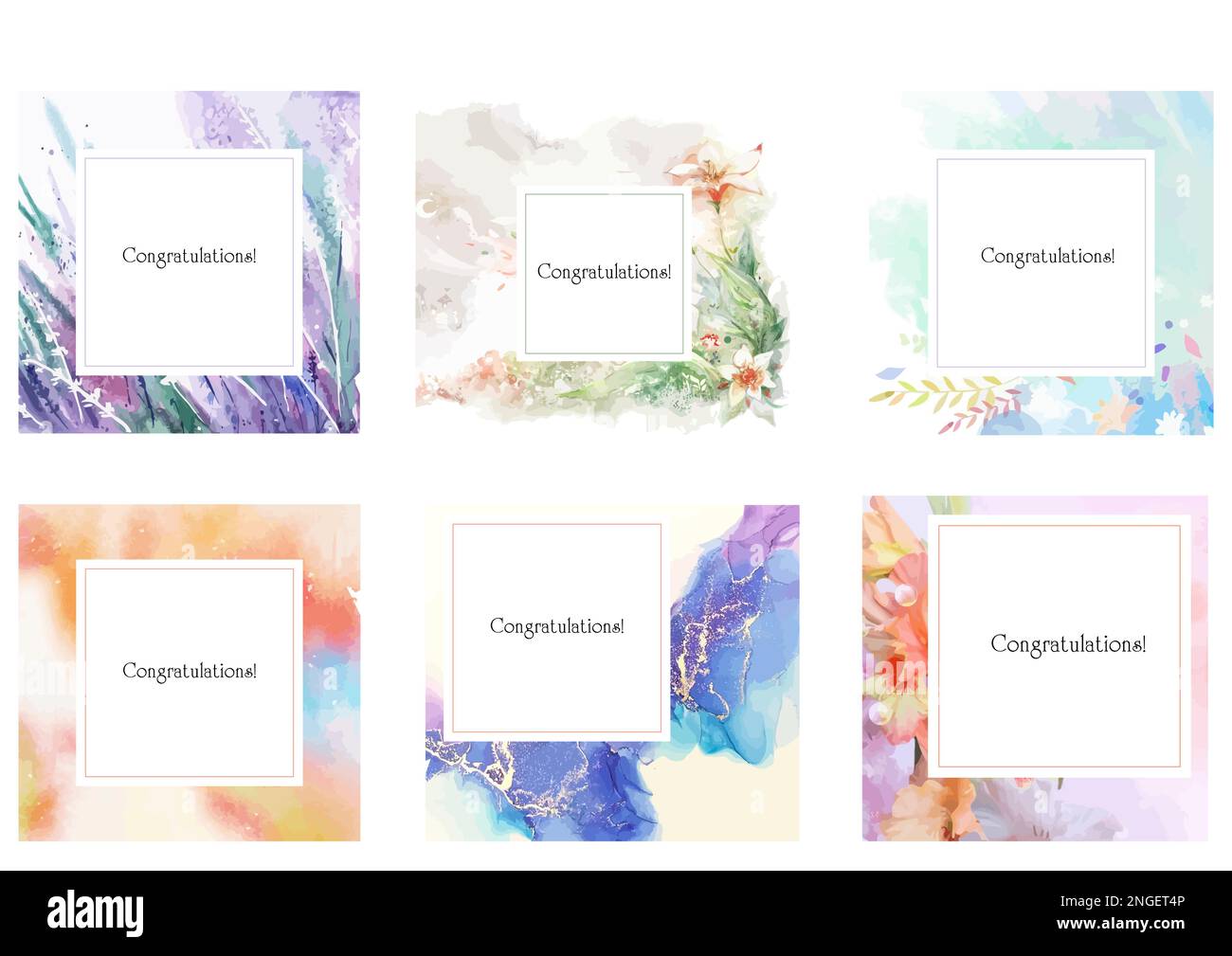 Six examples of greeting cards. Color vector illustration for designers ...