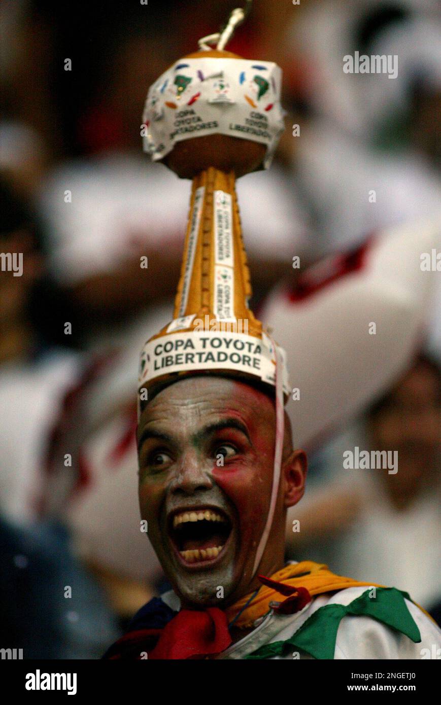 A fan of Once Caldas screams prior to the start of the Copa ...