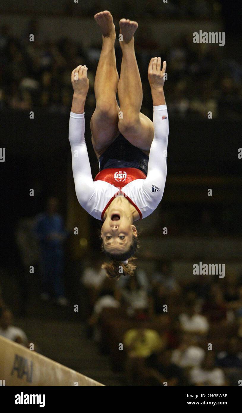 Carly Patterson of Allen, Texas competes in the balance beam during the ...