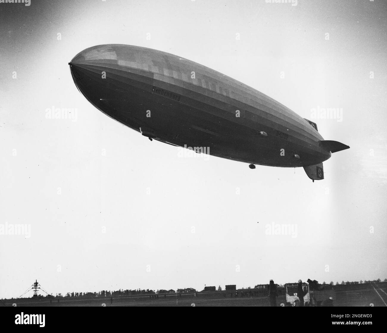 The German dirigible Hindenburg, with the swastika symbol visible on ...